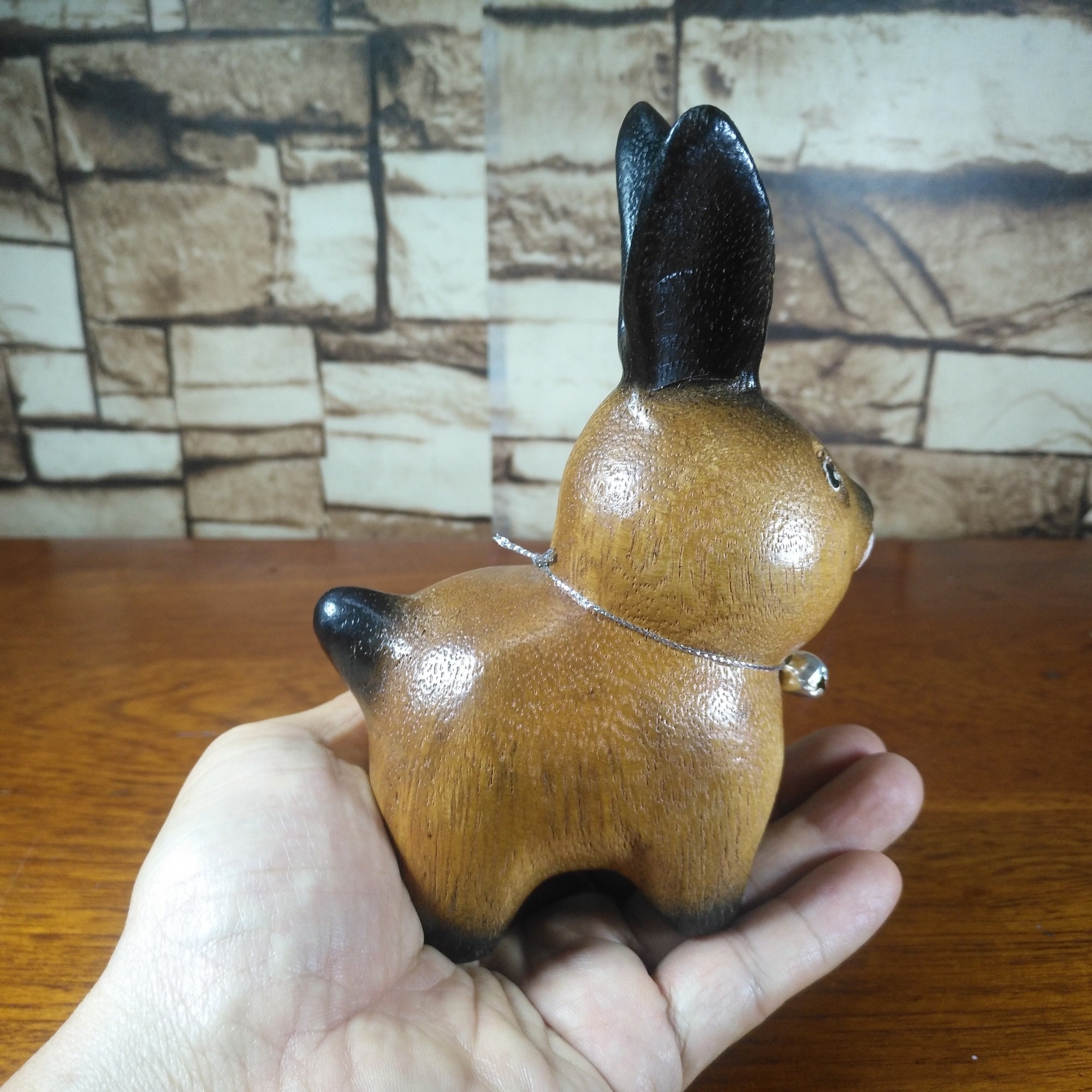 Wooden Rabbit Carved Handmade Craft Statue Figurine Home decor | Etsy