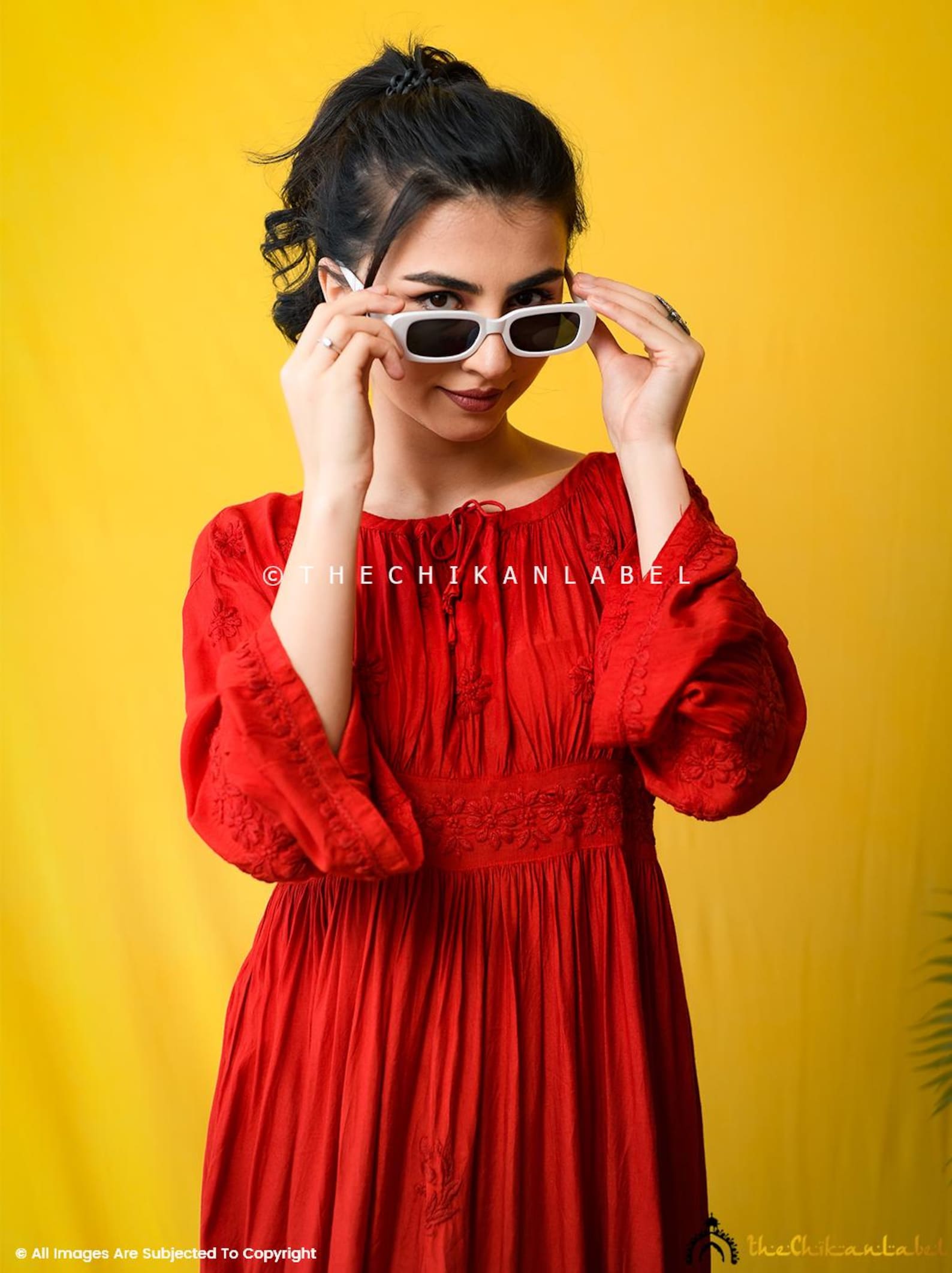 Red Muslin Chikankari Tunic Dress: Hand-embroidered Boho Ethnic Wear - Etsy