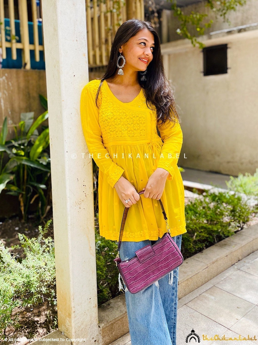 Handmade Tunic Top for Women Yellow Chikankari Short Top for Her ...