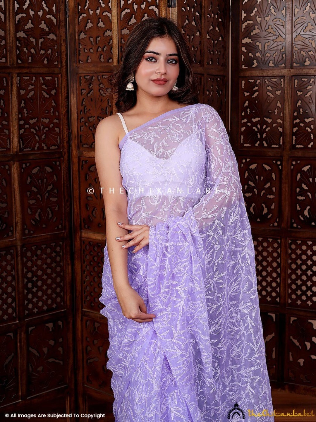 LAVENDER CHIKANKARI SAREES Lucknow Chikankari Georgette Sari Indian ...