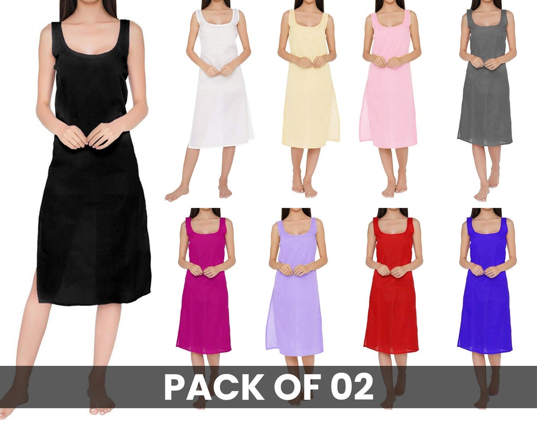 Multi Colors Pure Cotton Slips, Camisole Slips for Womens, Combo of 2 ...