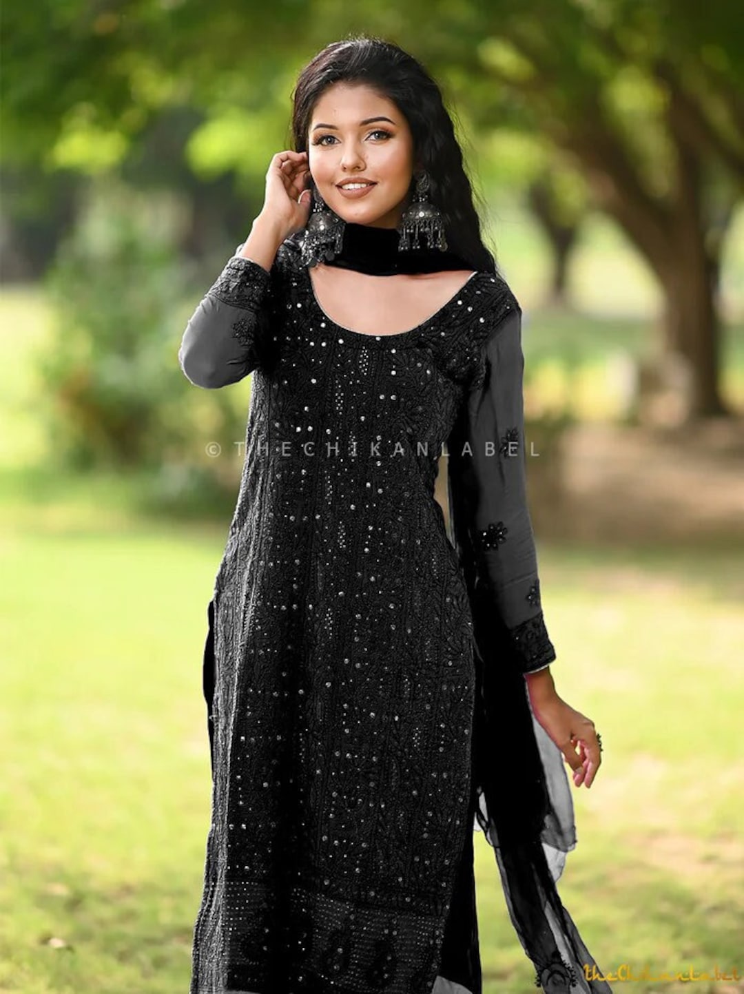 Thechikanlabel Black Viscose Chikankari Kurta Set Lucknow Chikankari ...