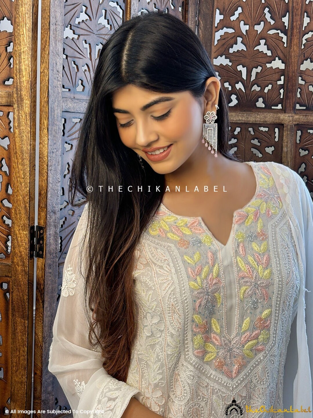 White Premium Chikankari Kurta Set, Handmade Chikankari 3 Piece Set ...