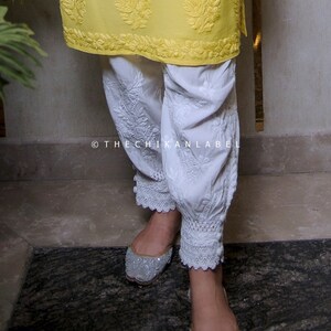 White Cotton Chikankari Pants: Handmade Lucknow Chikan Bottoms - Etsy