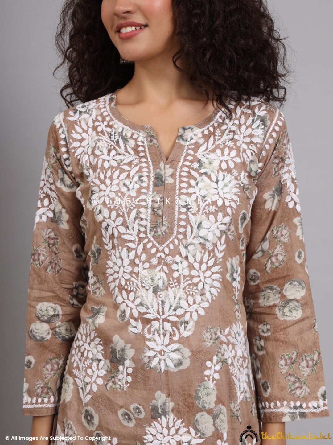 Thechikanlabel Brown Mulmul Cotton Handmade Kurti Palazzo Set, Indian ...