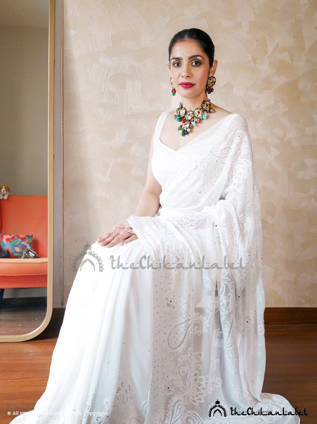 White Chikankari Saree Chikankari Blouse Mukaish Chikankari - Etsy