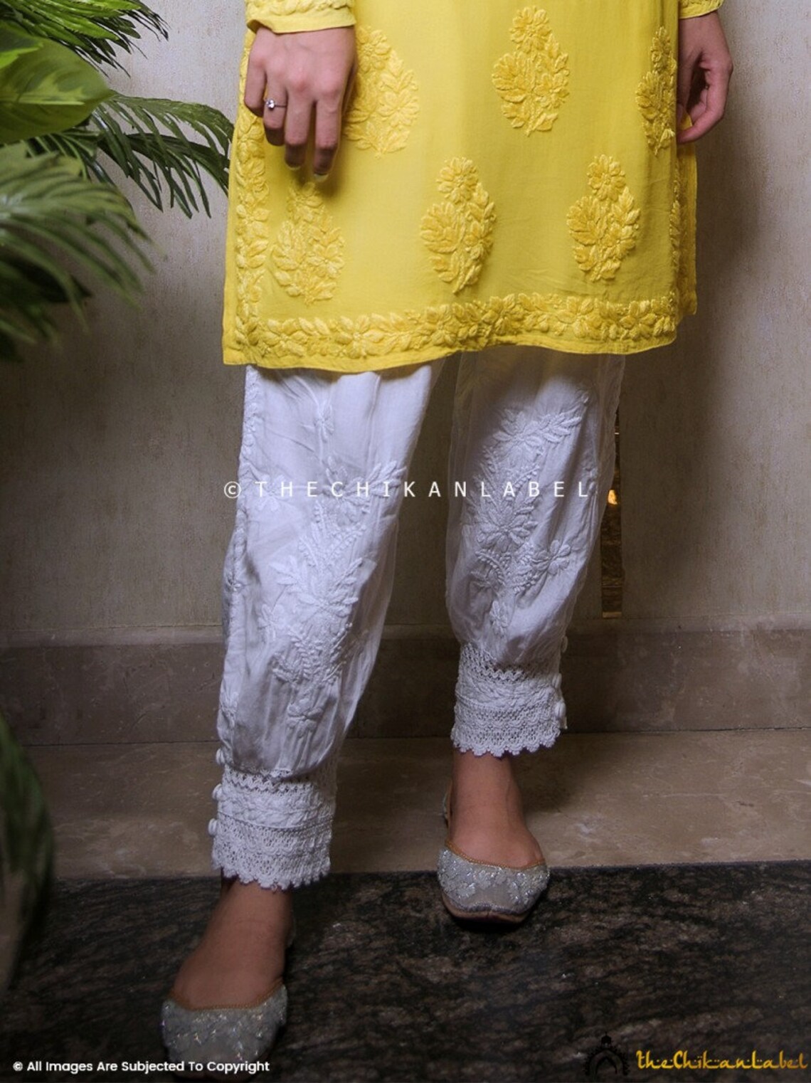 White Cotton Chikankari Pants: Handmade Lucknow Chikan Bottoms - Etsy