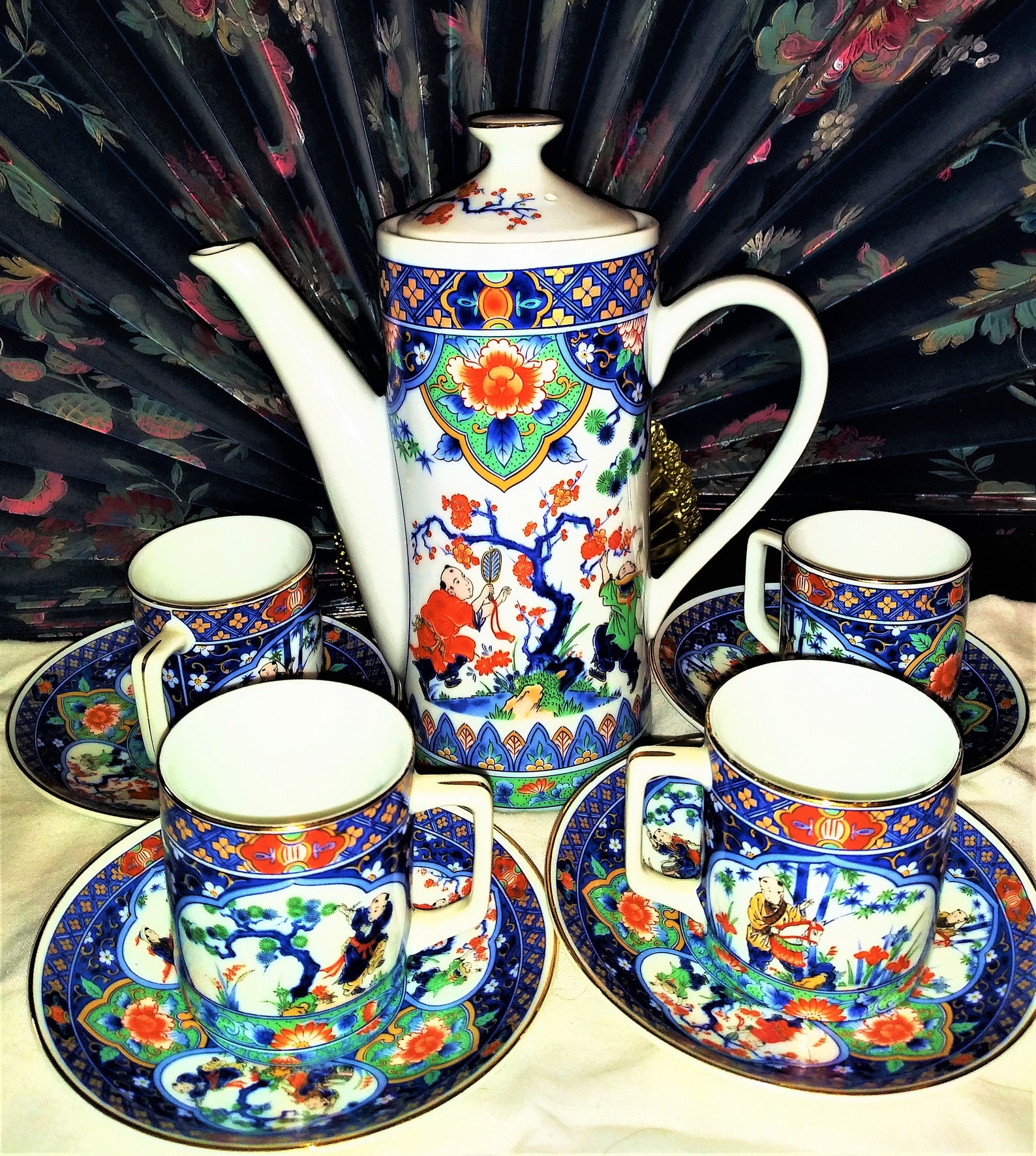 Vintage Imari Style Porcelain Tea Set | Etsy