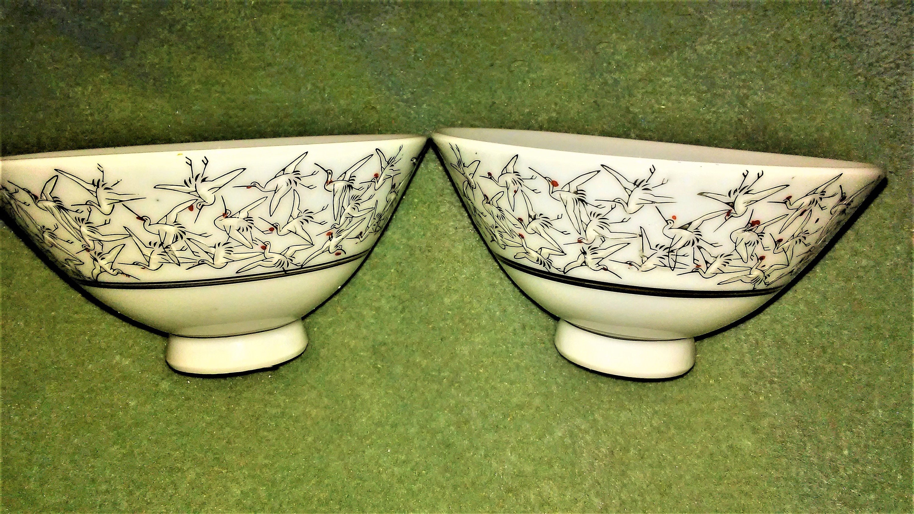 Pair of Vintage Japanese Grain Bowls With Cranes - Etsy