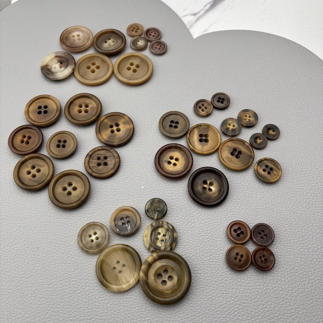 Vintage Horn-style Buttons Lot • Marbled Brown Beige Casein & Celluloid ...