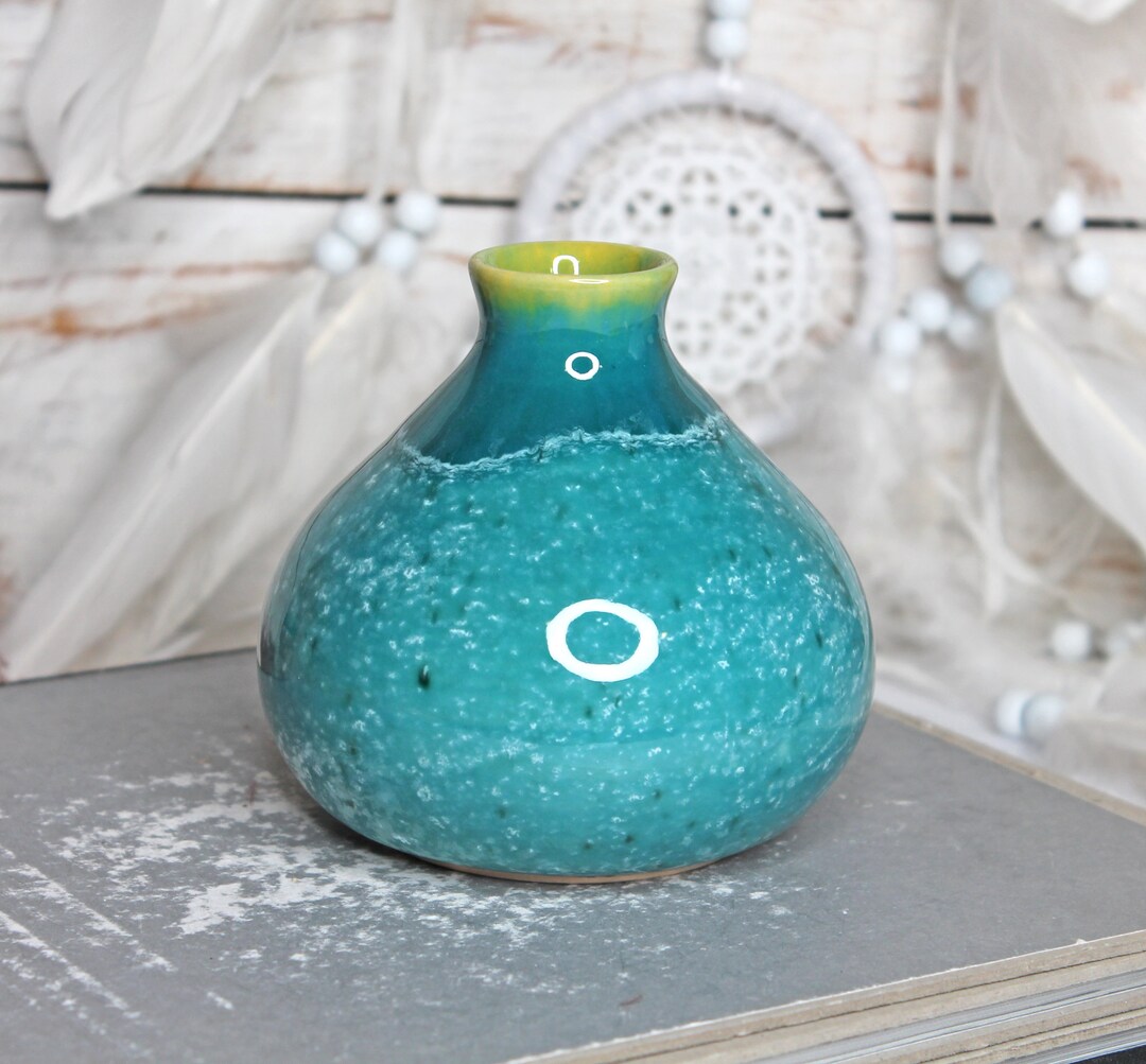 Small Turquoise Pottery Vase, 10 Oz - Etsy