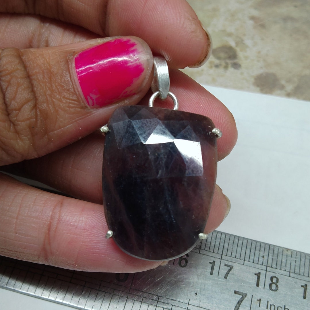 Silver Multi Sapphire Charms Pendant, Multi Sapphire Natural Gemstone ...