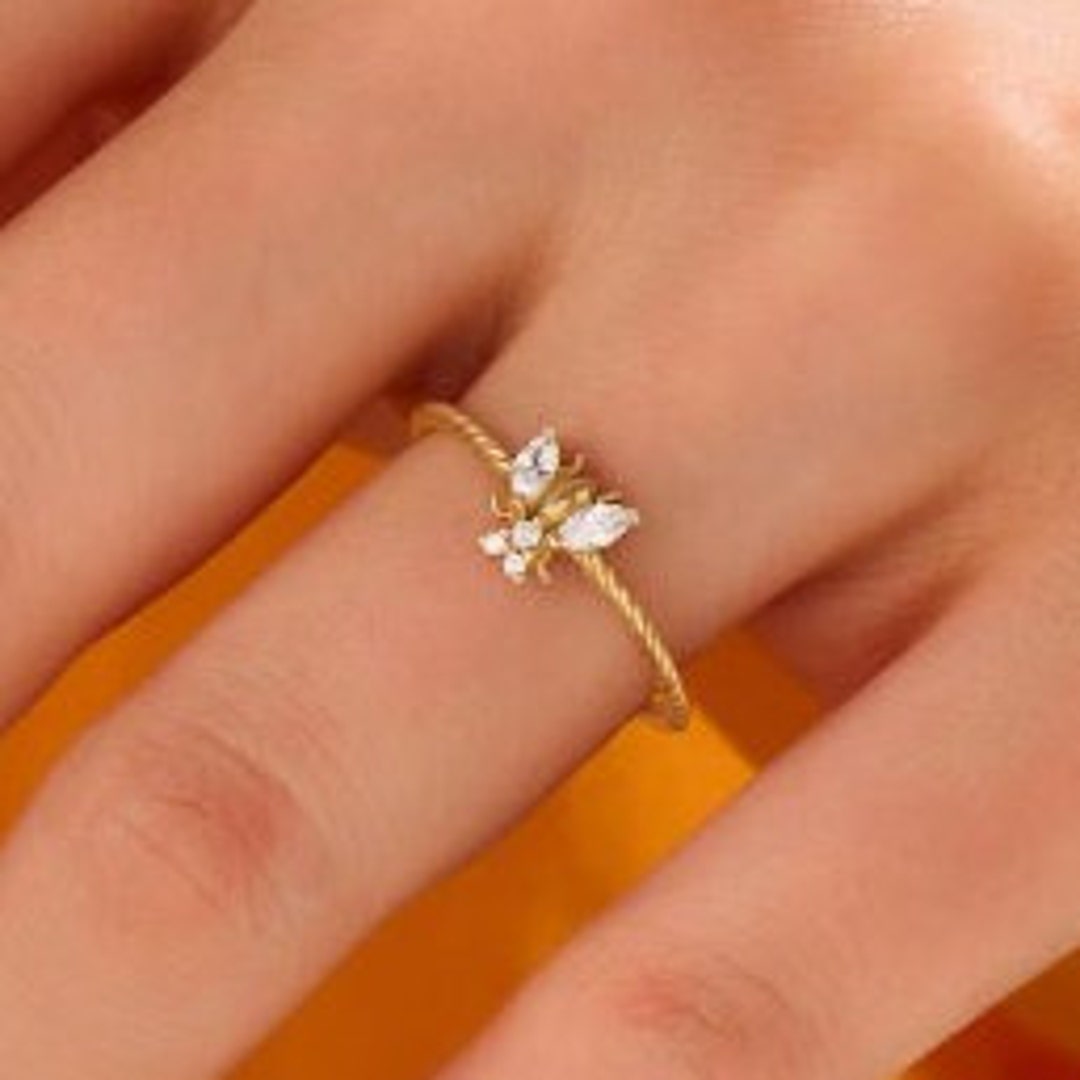 Diamond Bee Ring, 14k Diamond Honey Fly Ring for Woman, Marquise ...