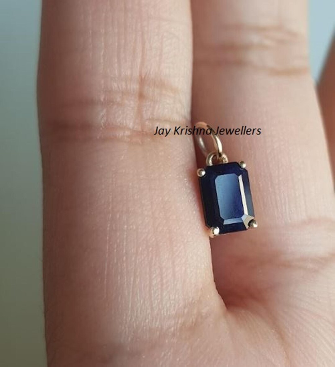 Emerald Cut Black Onyx Charm, 18k Solid Gold Charms, Handmade Jewelry Gold Charm, Prong Setting ...