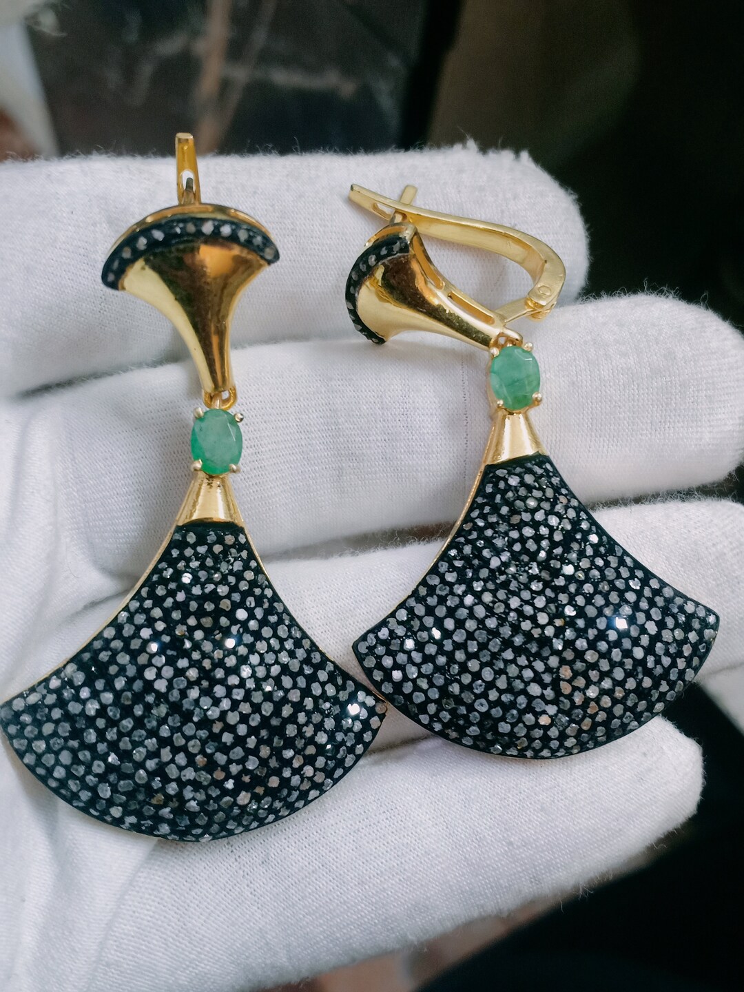 Rose Cut Diamond Drop Earring, Emerald Drop Earring, Prism Delicate ...