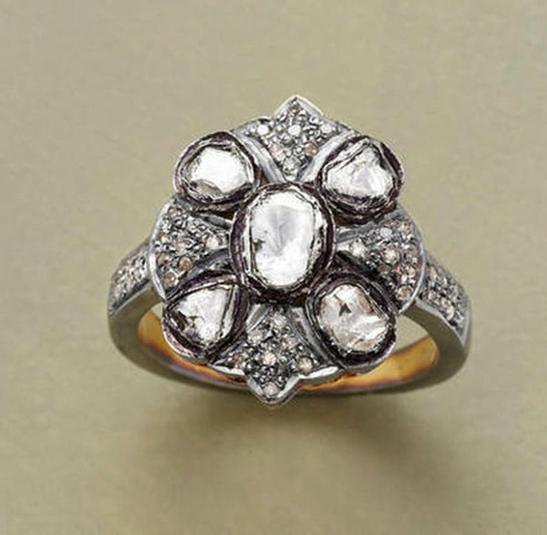 Polki Diamond Ring, Rose Cut Polki Ring, Uncut Diamond Ring, 925 ...