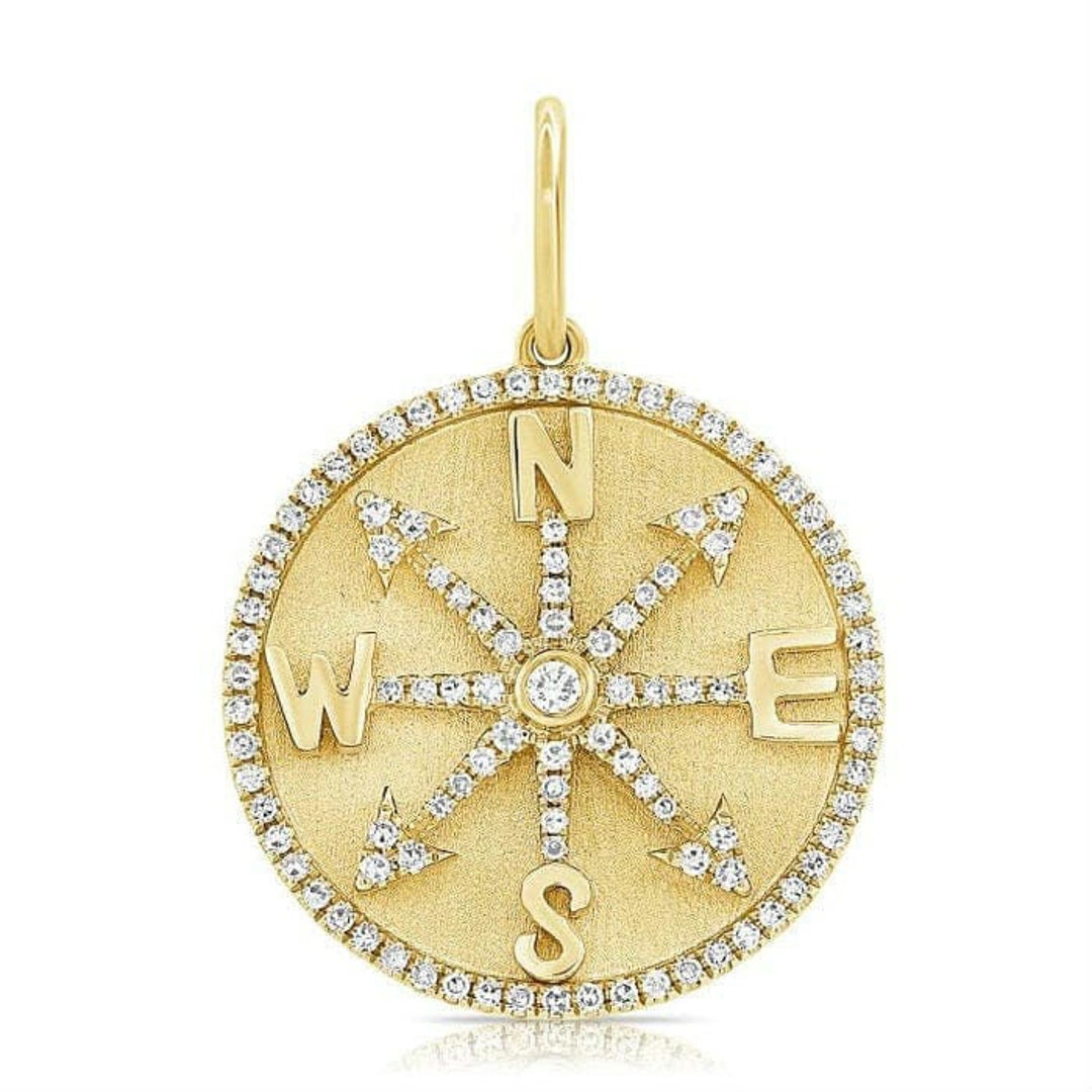 Diamond Charms Pendant, 14k Solid Gold Compass Charms Pendant, Amazing ...