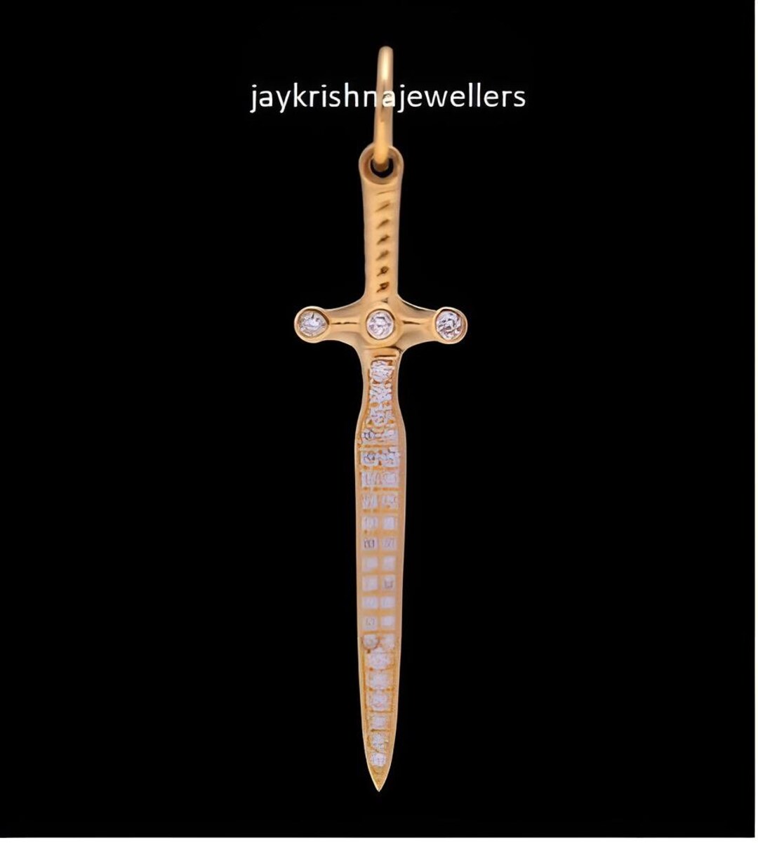 14k Solid Gold Large Dagger Diamond Charm Pendant,beautiful Designer ...