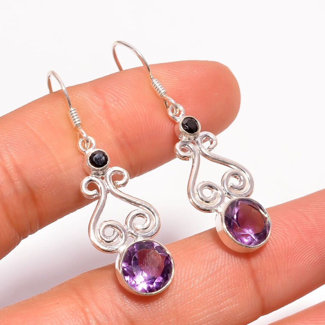 Gemstone Amazing Earring, Onyx Drop Earrings, Purple Amethyst Handmade ...