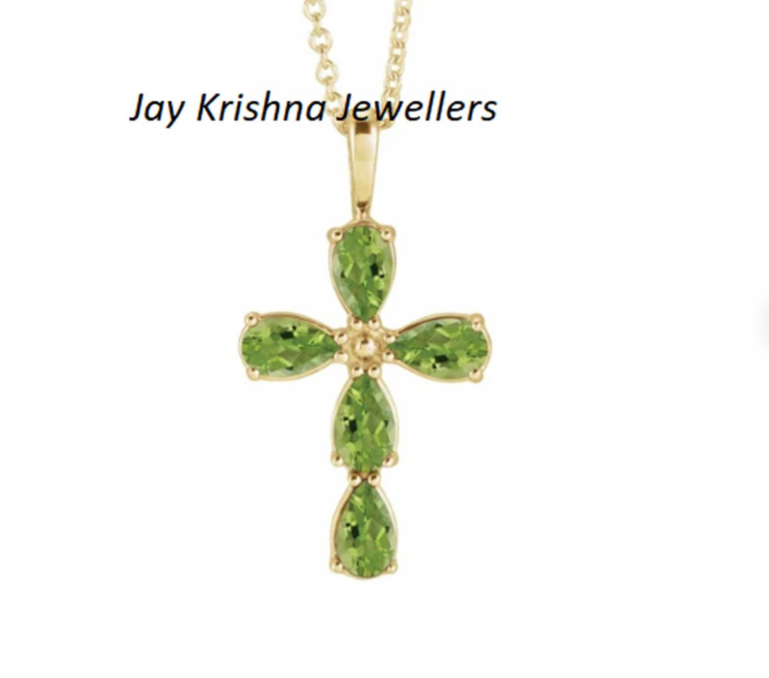 Peridot Gold Cross Pendant, 14k Solid Gold Pendant, Green Stone Cross ...