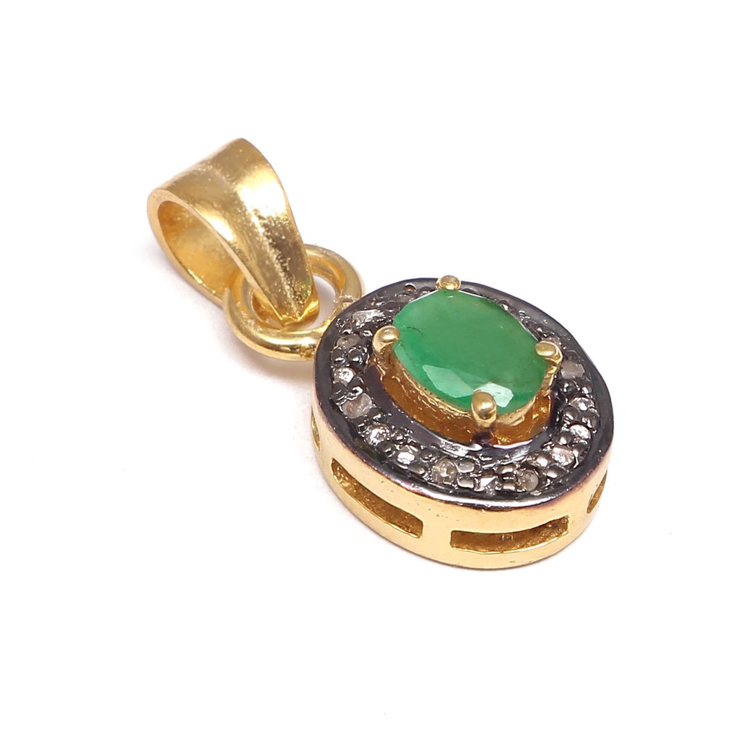 Genuine Gemstone Locket, Rose Cut Diamond Pendant, Emerald Gemstone ...