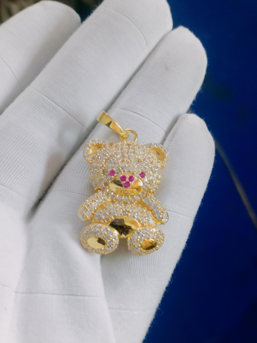 14k Solid Gold Teddy Bear Pave Diamond Charm Pendant, Beautiful Teddy ...