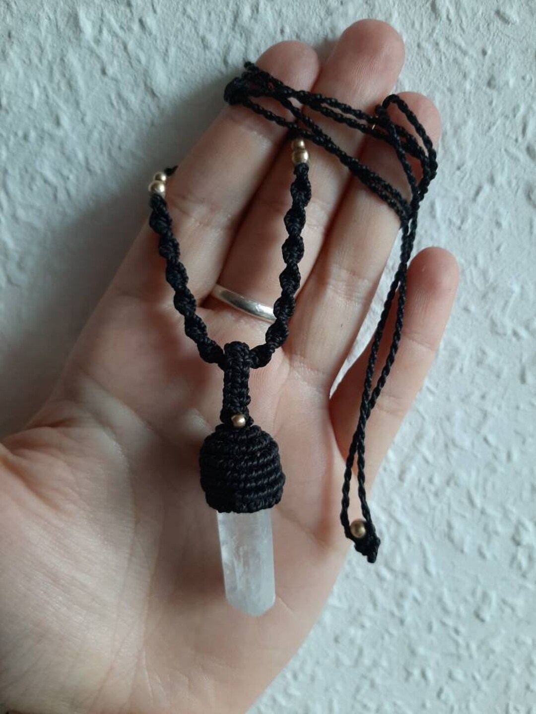 Macrame Necklace With Rock Crystal - Etsy