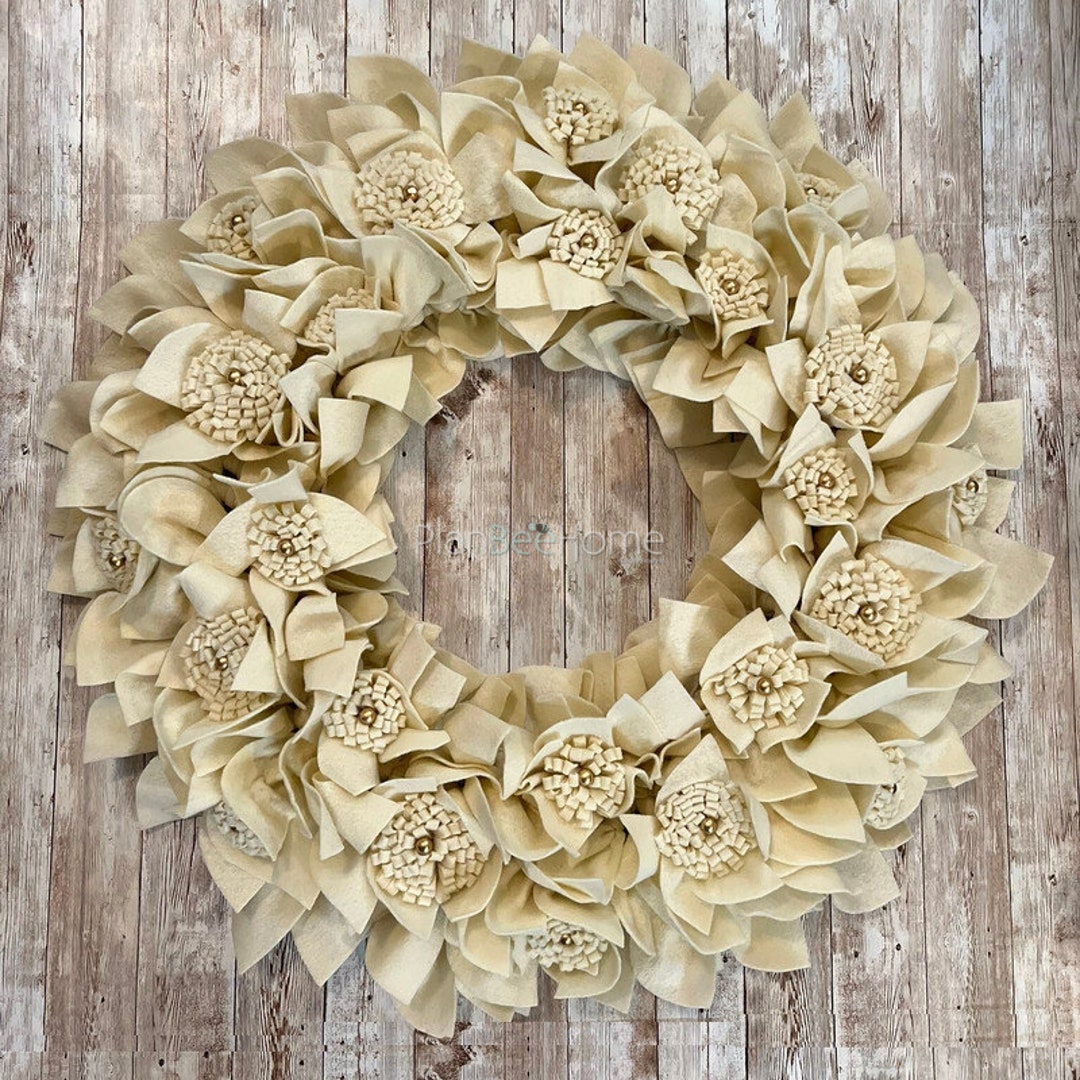 Modern Cream Floral FELT Wreath - Outdoor/indoor - Etsy