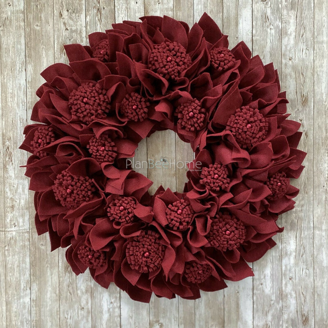 Ruby Red FELT Floral Wreath Outdoor/indoor - Etsy
