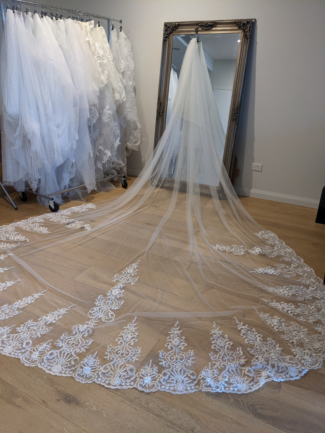 Lace Wedding Cathedral Veil, Cathedral Lace Veil, Two Tier Veil, Ivory ...