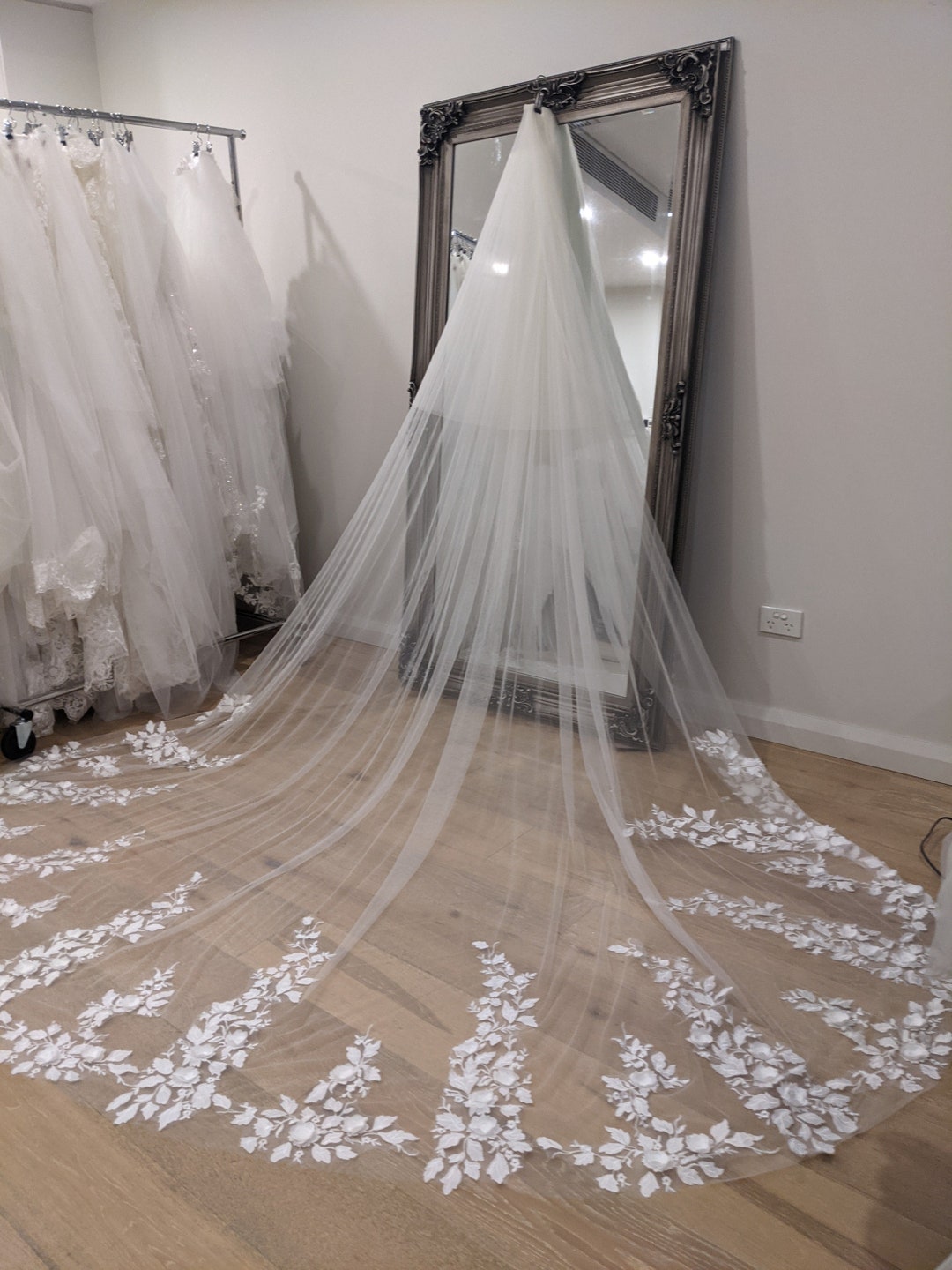 ALEXIS 3D Floral Lace Wedding Cathedral Veil, Royal Cathedral Length ...