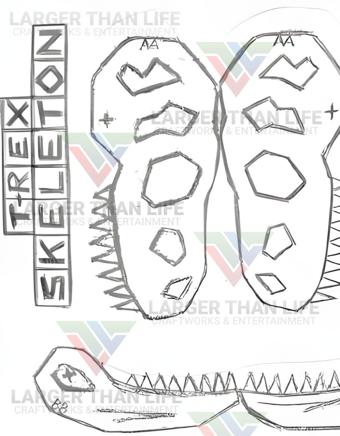 T-rex Skeleton Papercraft Template, Dinosaur Coloring Pages, Dinosaur ...