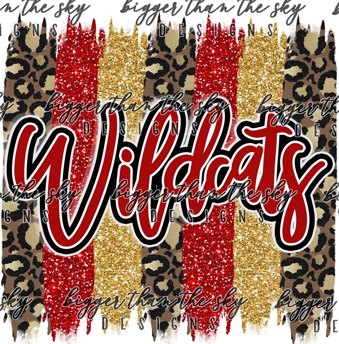 WILDCATS Glitter Stripe Red & Gold Leopard Sublimation PNG Digital ...