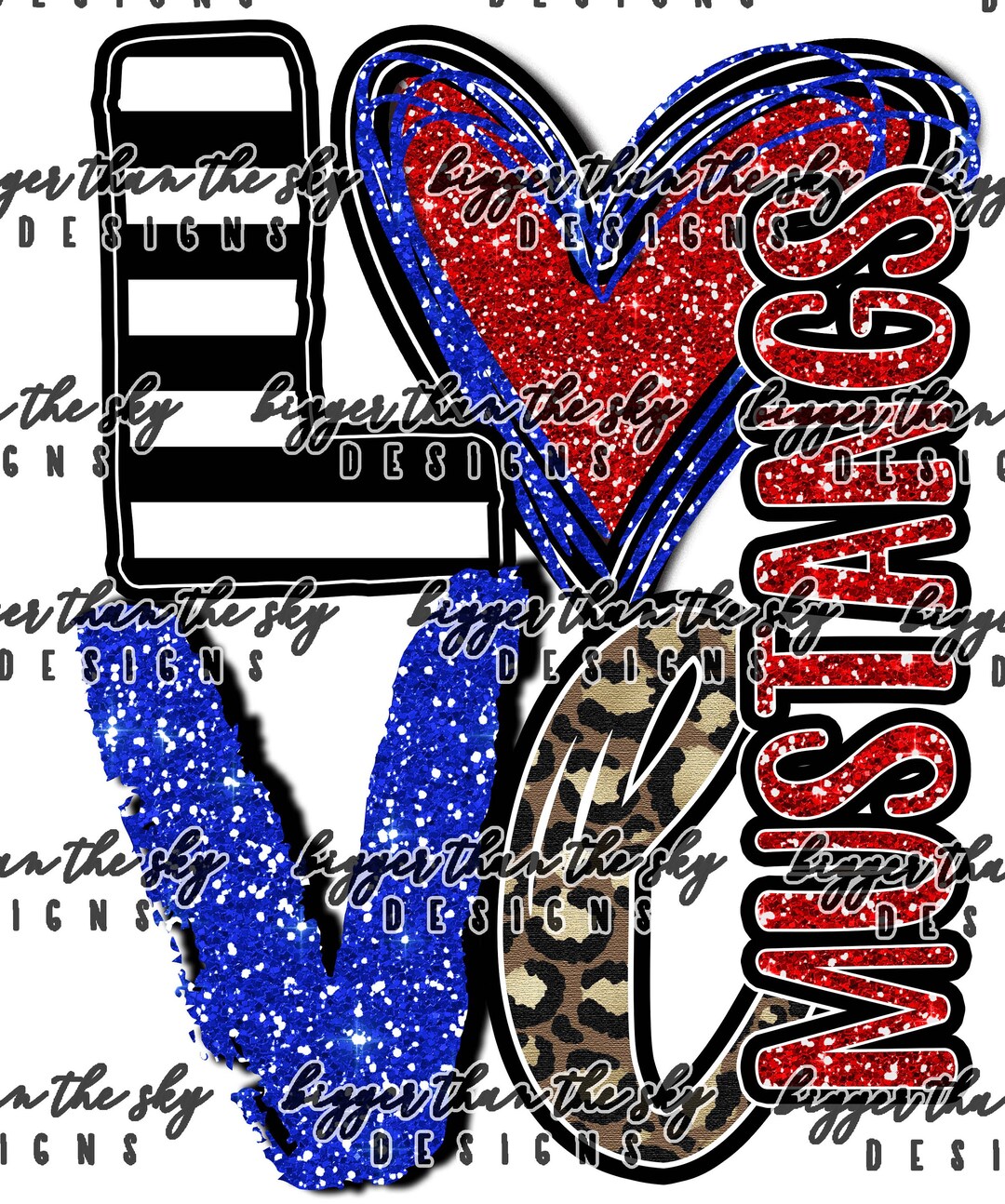 LOVE MUSTANGS Red & Blue Glitter Leopard Sublimation PNG Digital ...