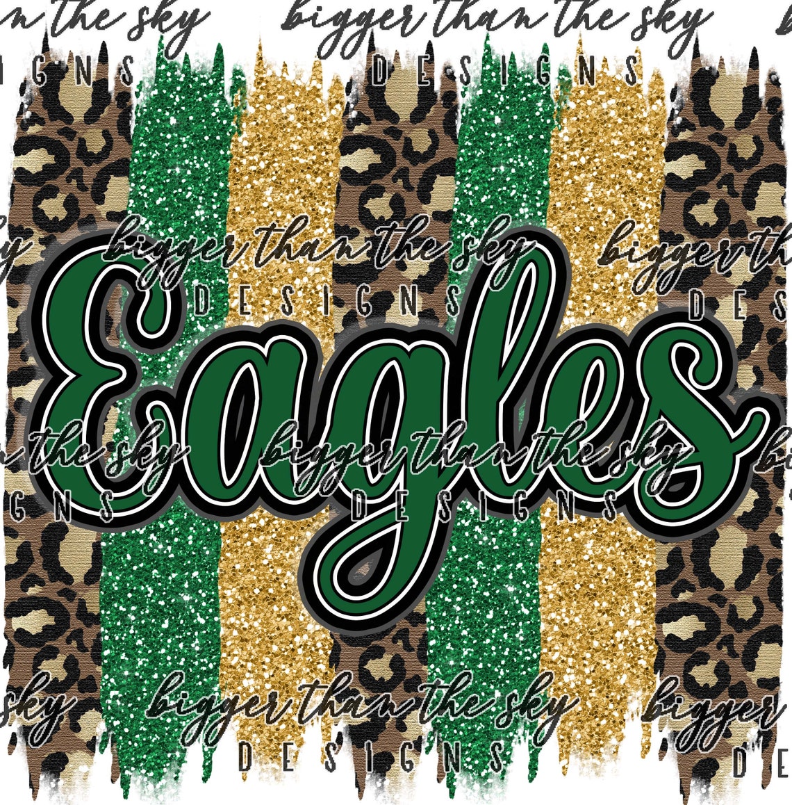 Glitter Stripe Eagles Green And Gold Sublimation Png Digital Etsy