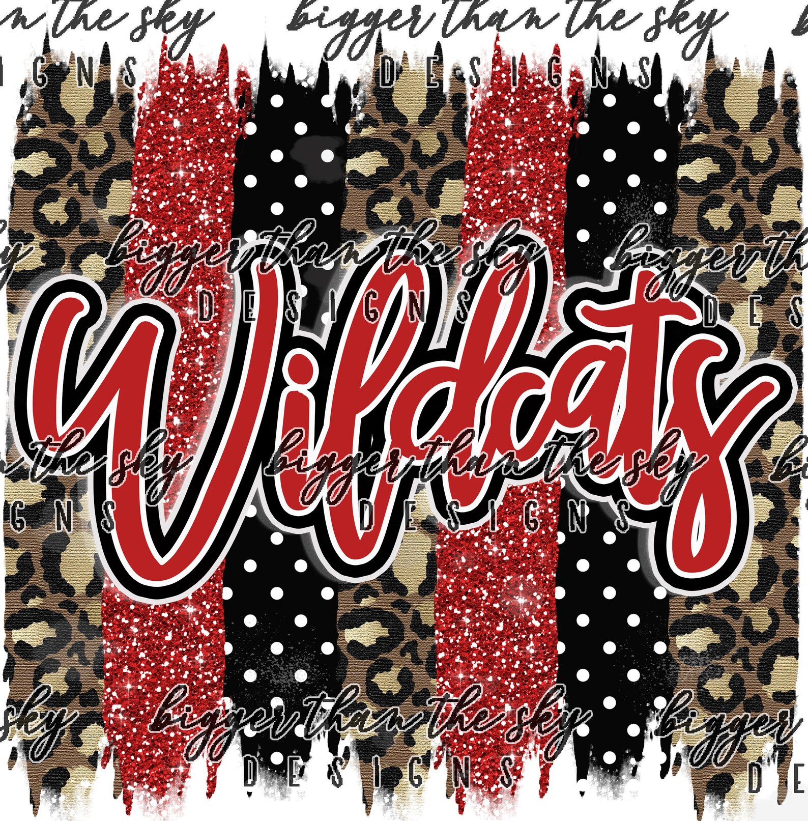 WILDCATS glitter stripe Red & Black Leopard sublimaton PNG | Etsy