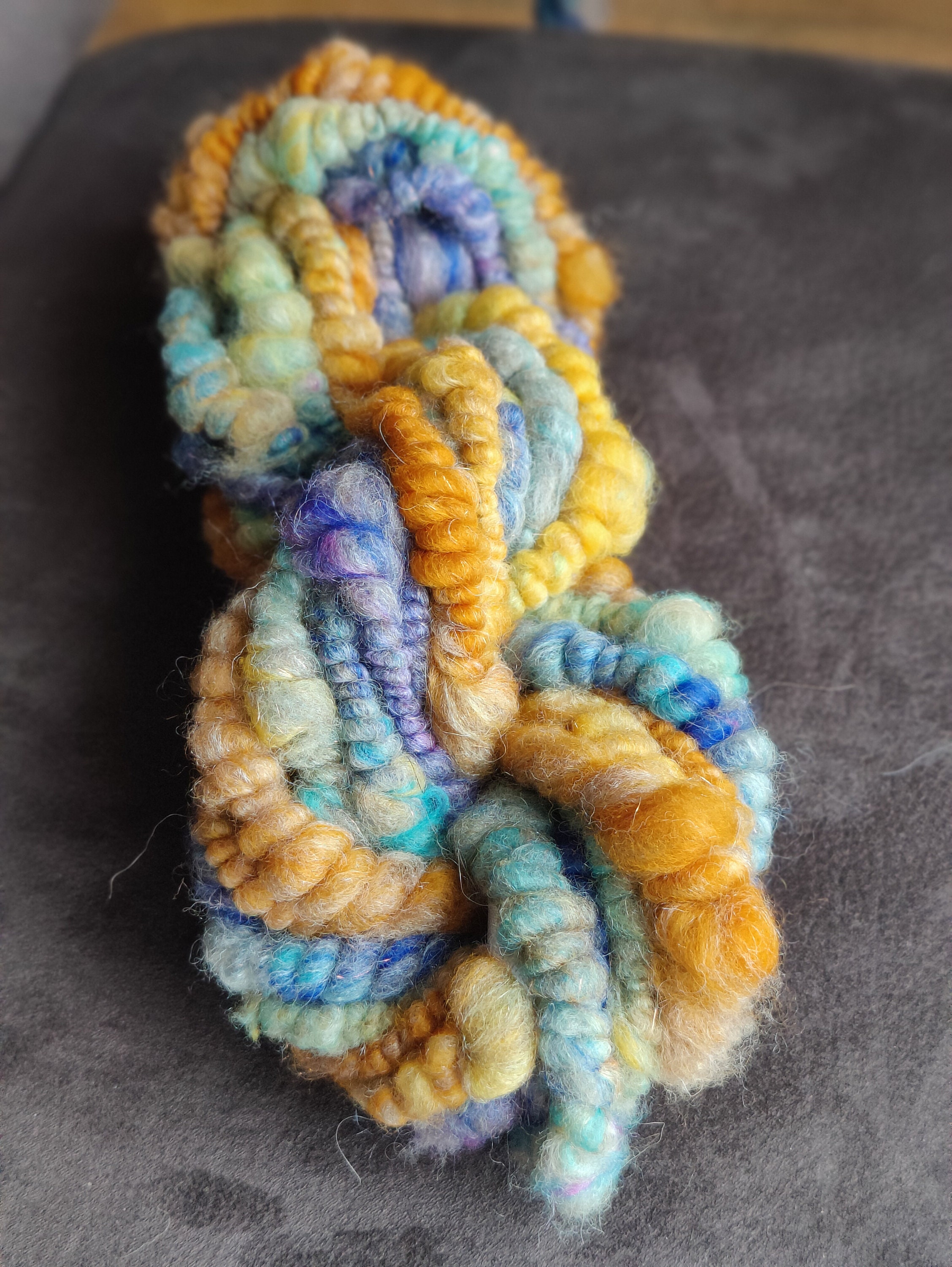 Handspun Art Yarn sunset/ Supercoil Art Yarn / Blue Yellow Yarn ...
