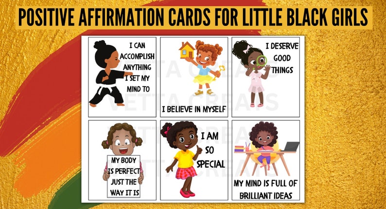 Positive Affirmation Cards for Little Black Girls - Printable Card Set ...