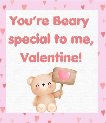 Bear Valentine's Day Cards for Kids (printable) - Etsy