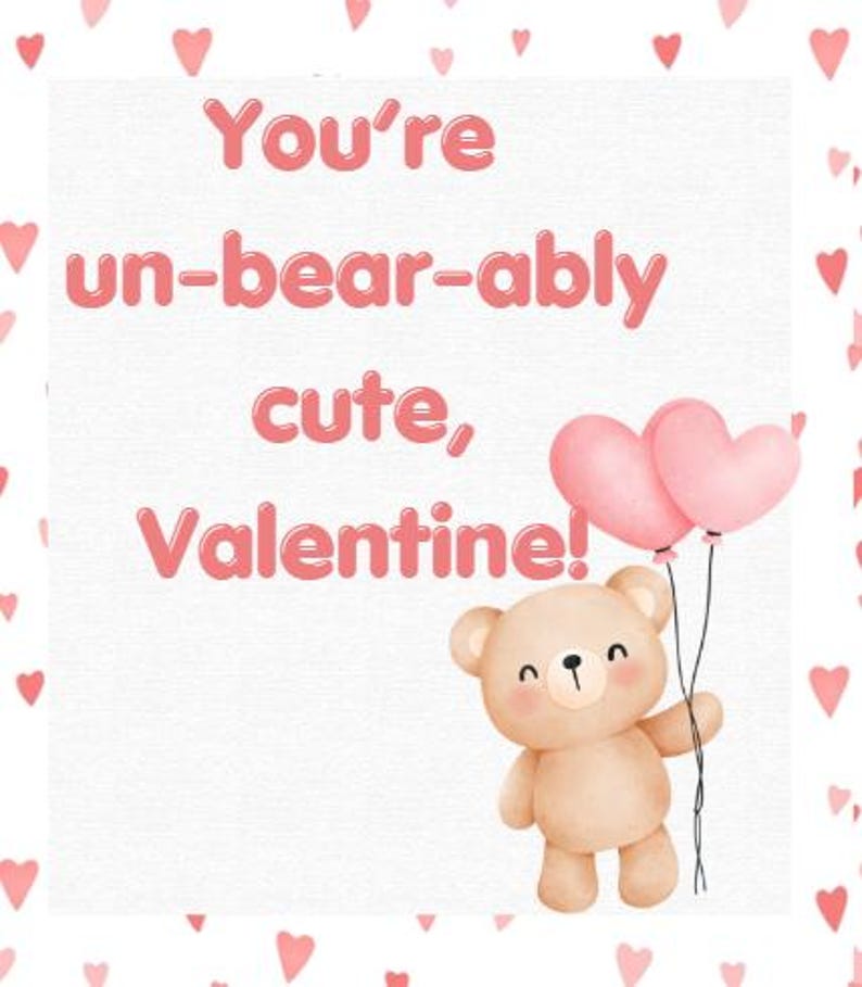 Bear Valentine's Day Cards for Kids (printable) - Etsy