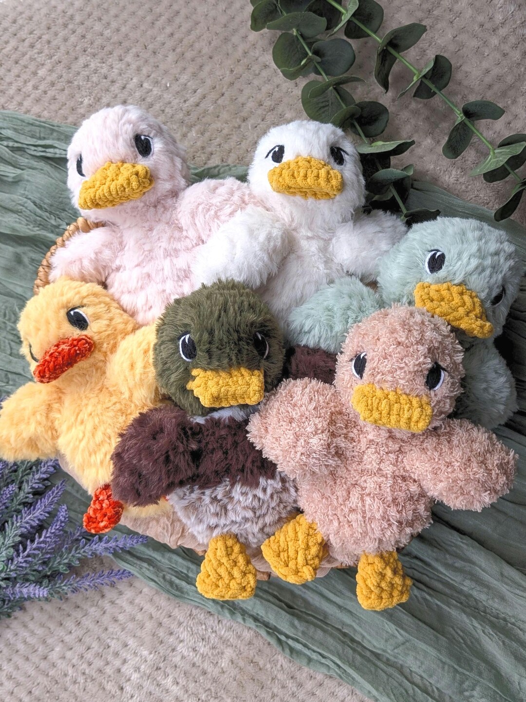 Crochet Fluffy Duck Snuggler, Handmade Soft Comfort Toy With ...