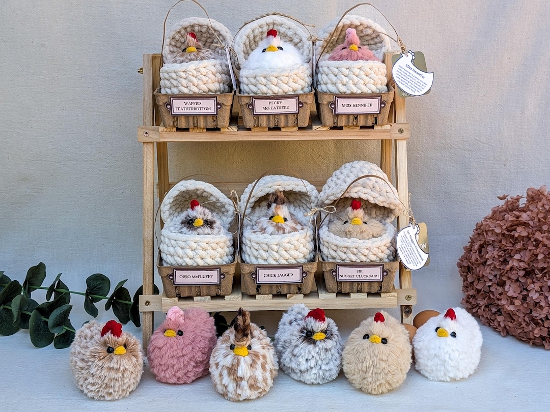 Handmade Crochet Chicken Toy With Hatching Egg, Emotional Support ...