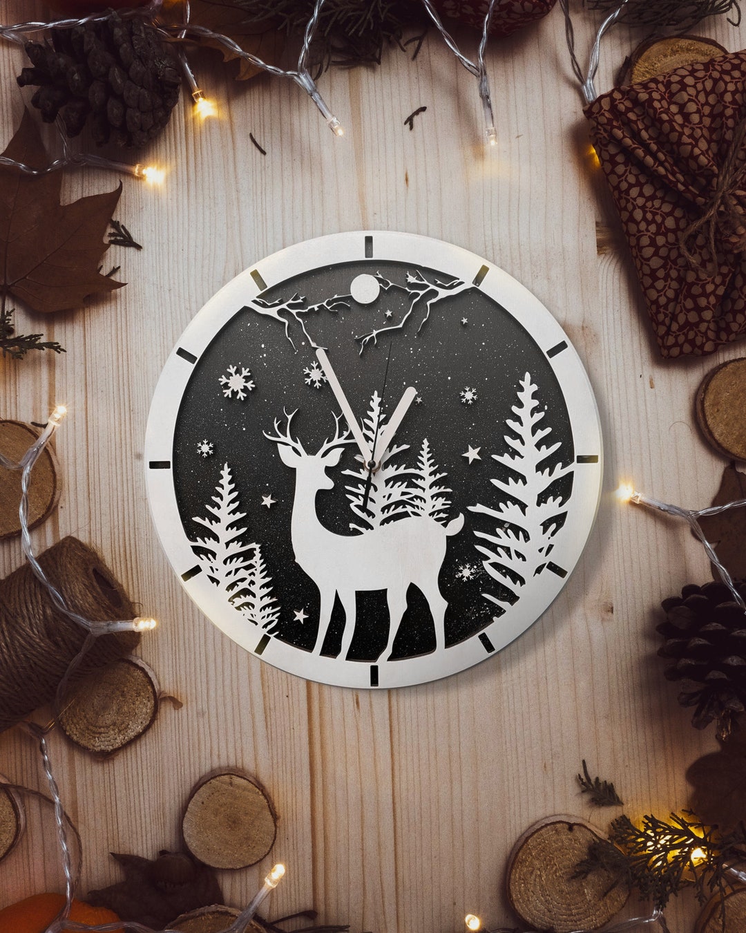 Christmas Wall Clock Christmas Home Decor Wooden Wall Clock - Etsy