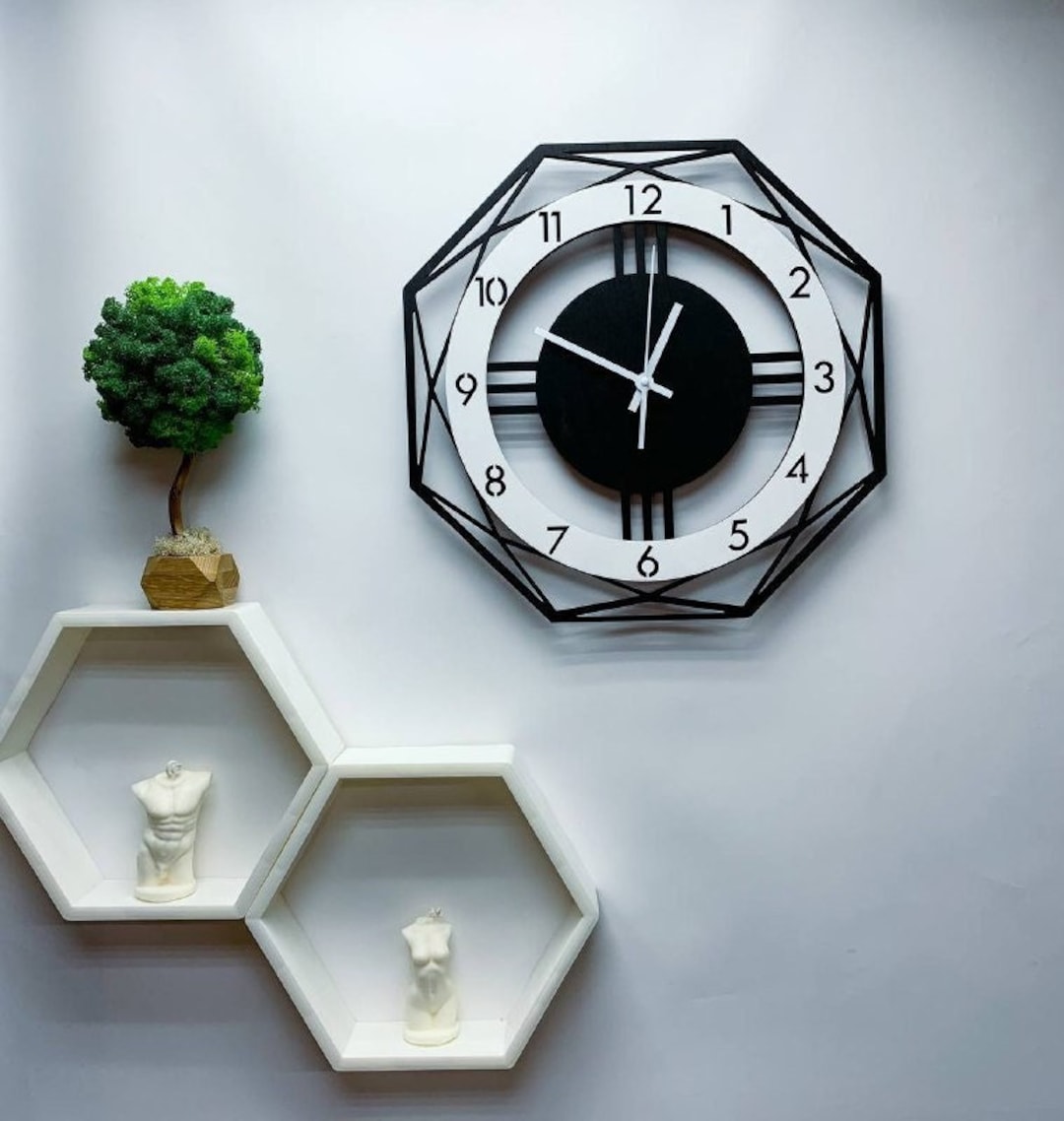 Geometric Wooden Wall Clock: Modern Polygon Decor, Silent Clock - Etsy