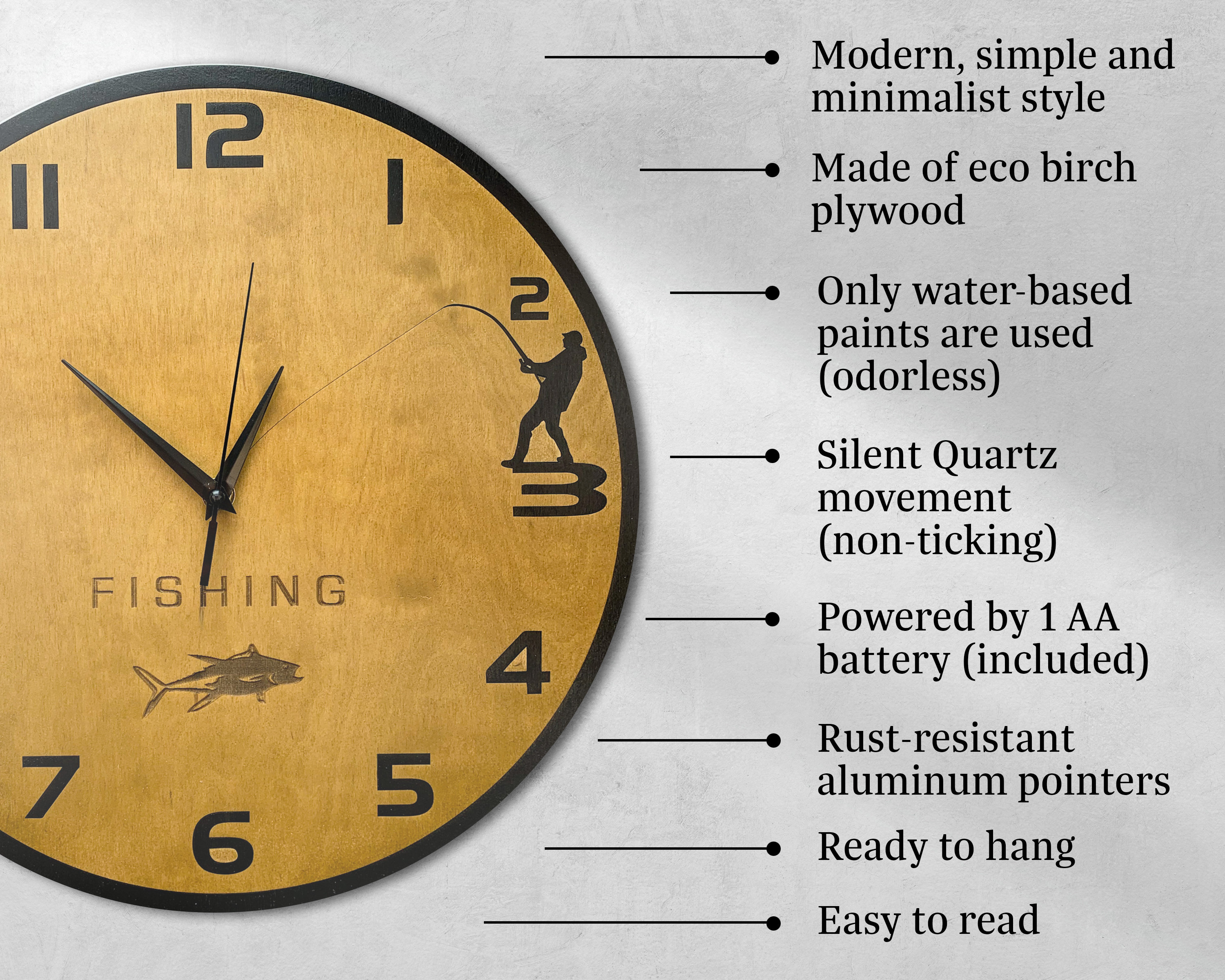 Personalized Modern Wooden Big Wall Clock Clock With Fisherman No ...