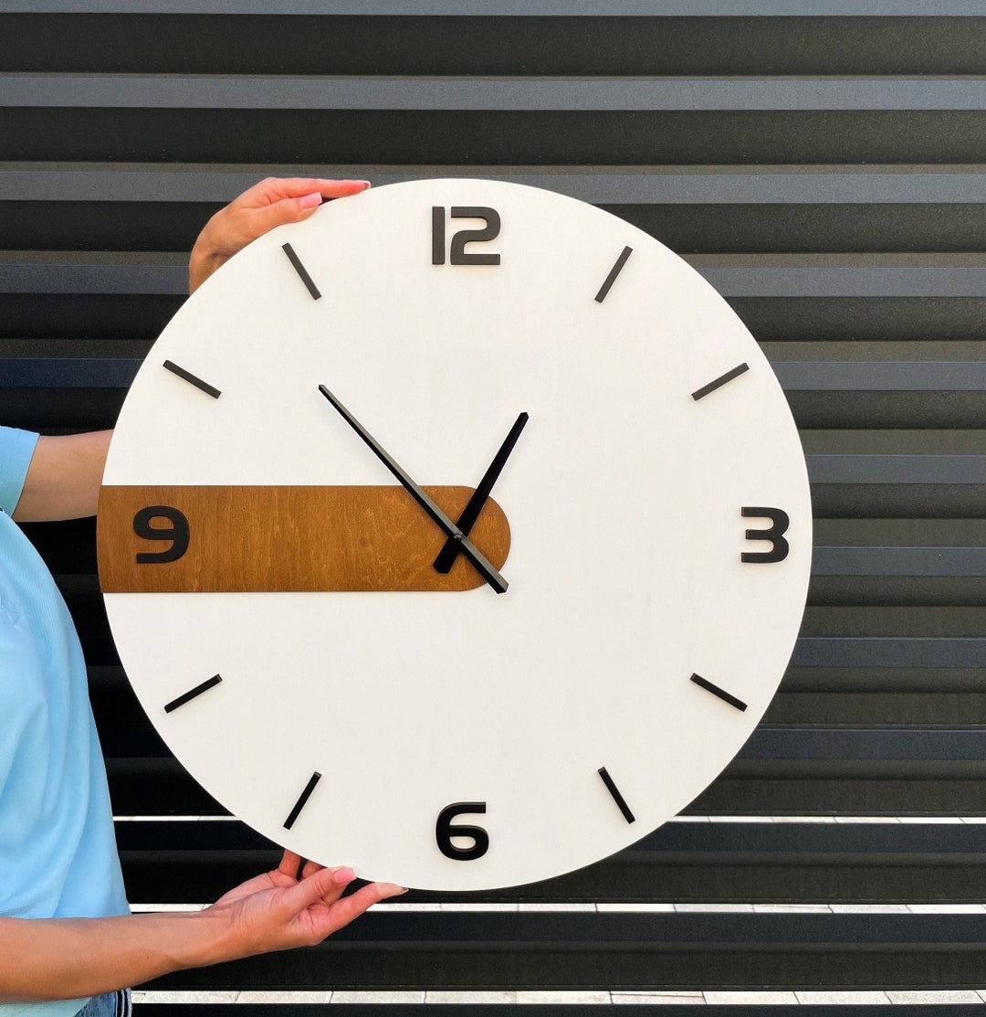 Mid-century Modern White Wooden Wall Clock: Silent Retro Decor (24 Inch ...