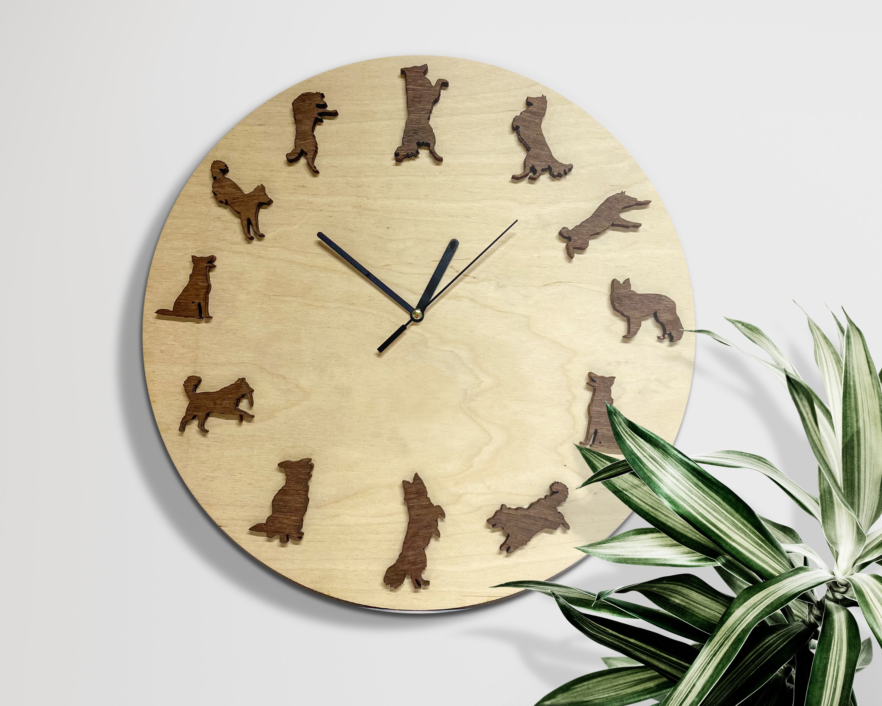 Personalised Wooden Clock With Dogs, Wooden Cute Dog Clock, Wall ...