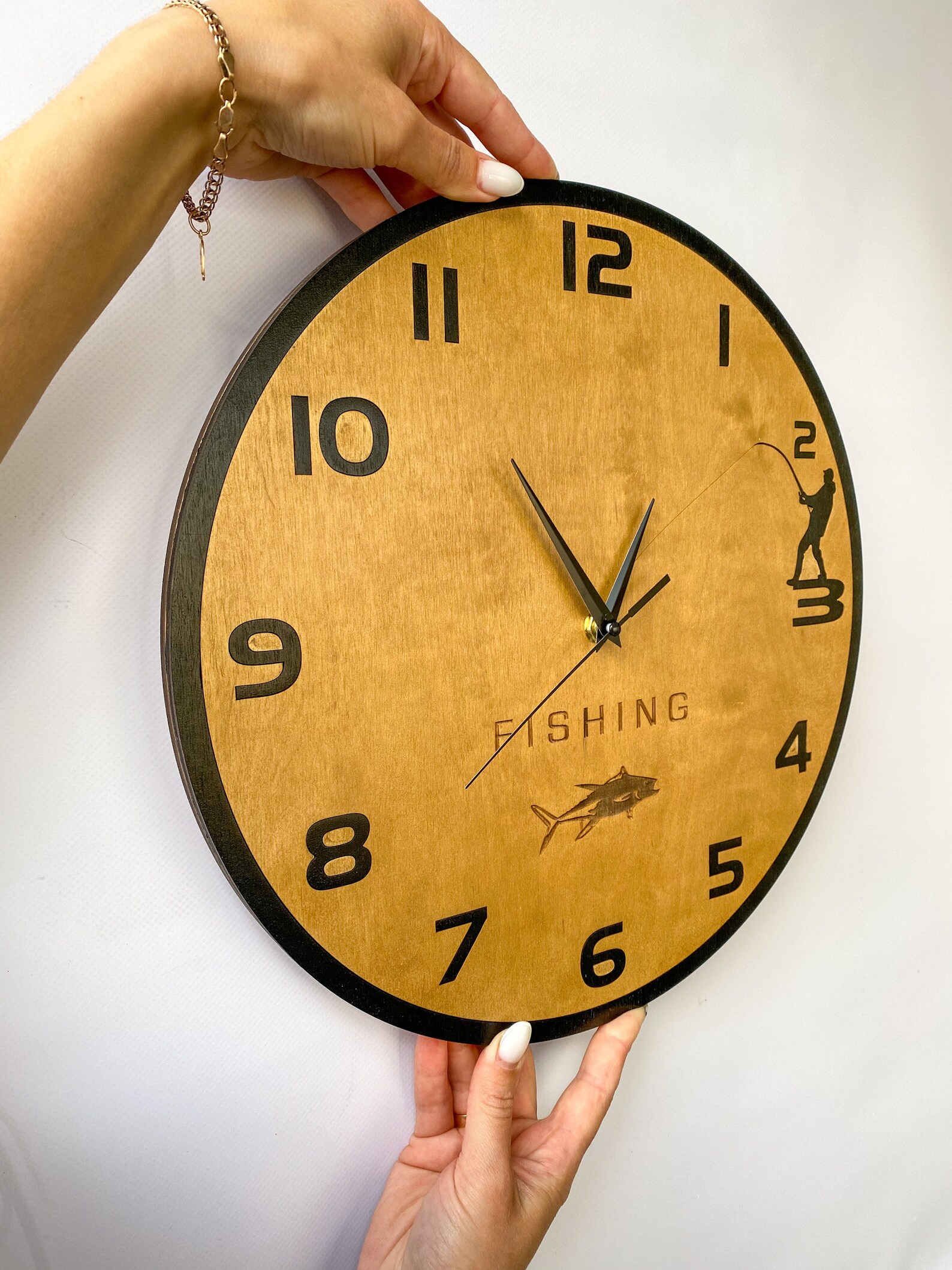 Personalized Modern Wooden Big Wall Clock Clock With Fisherman No ...