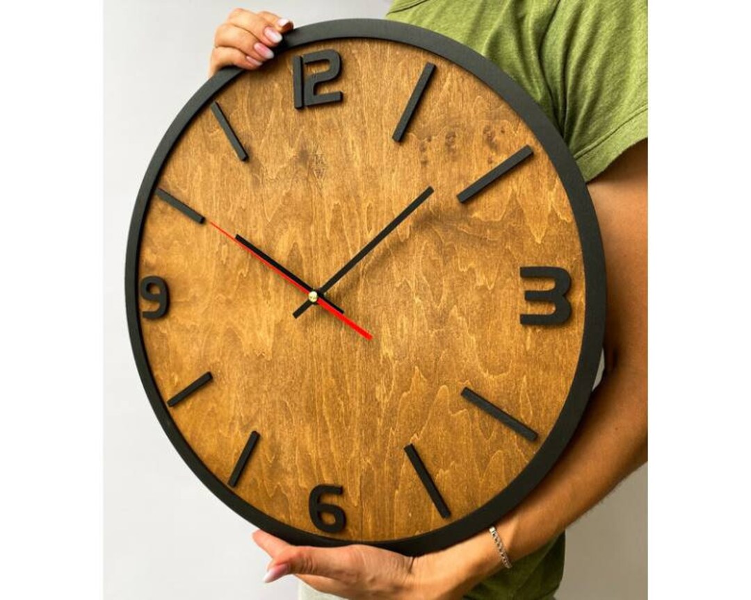 Large Silent Wooden Wall Clock With Big Numbers With Personalization ...