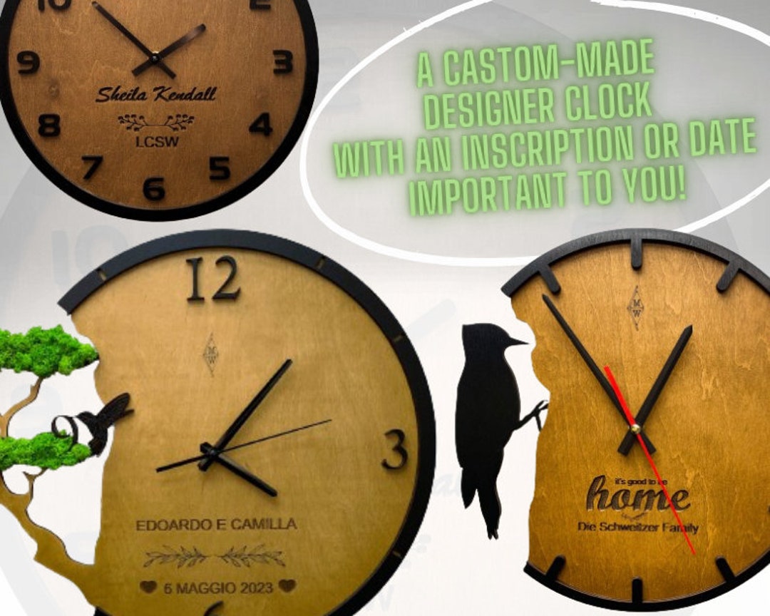 Personalized Wooden Wall Clock: Silent Laser Engraved Family Name - Etsy